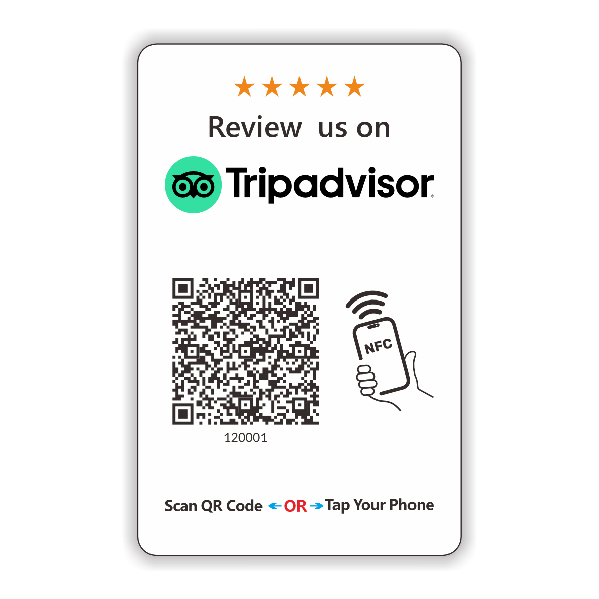 Review Us on Tripadvisor Card Touchless Card Reusable QR Code NFC Tap