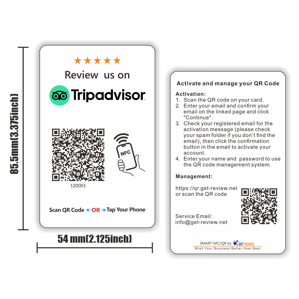 Review Us on Tripadvisor Card Touchless Card Reusable QR Code NFC Tap