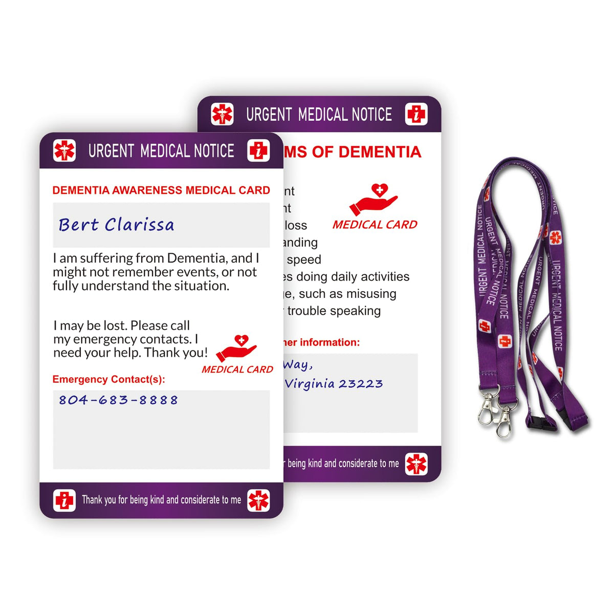 2set Dementia Awareness Medical Card with Writable Panel and Patterned