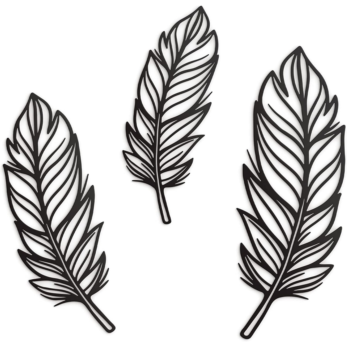 3 PCS Metal Feather Sign Metal Wall Decor - 17"X17" 3 PCS Black Modern