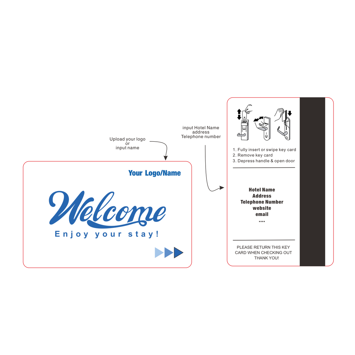 Gialer Customizable Hotel & Motel key cards key card welcome enjoy you