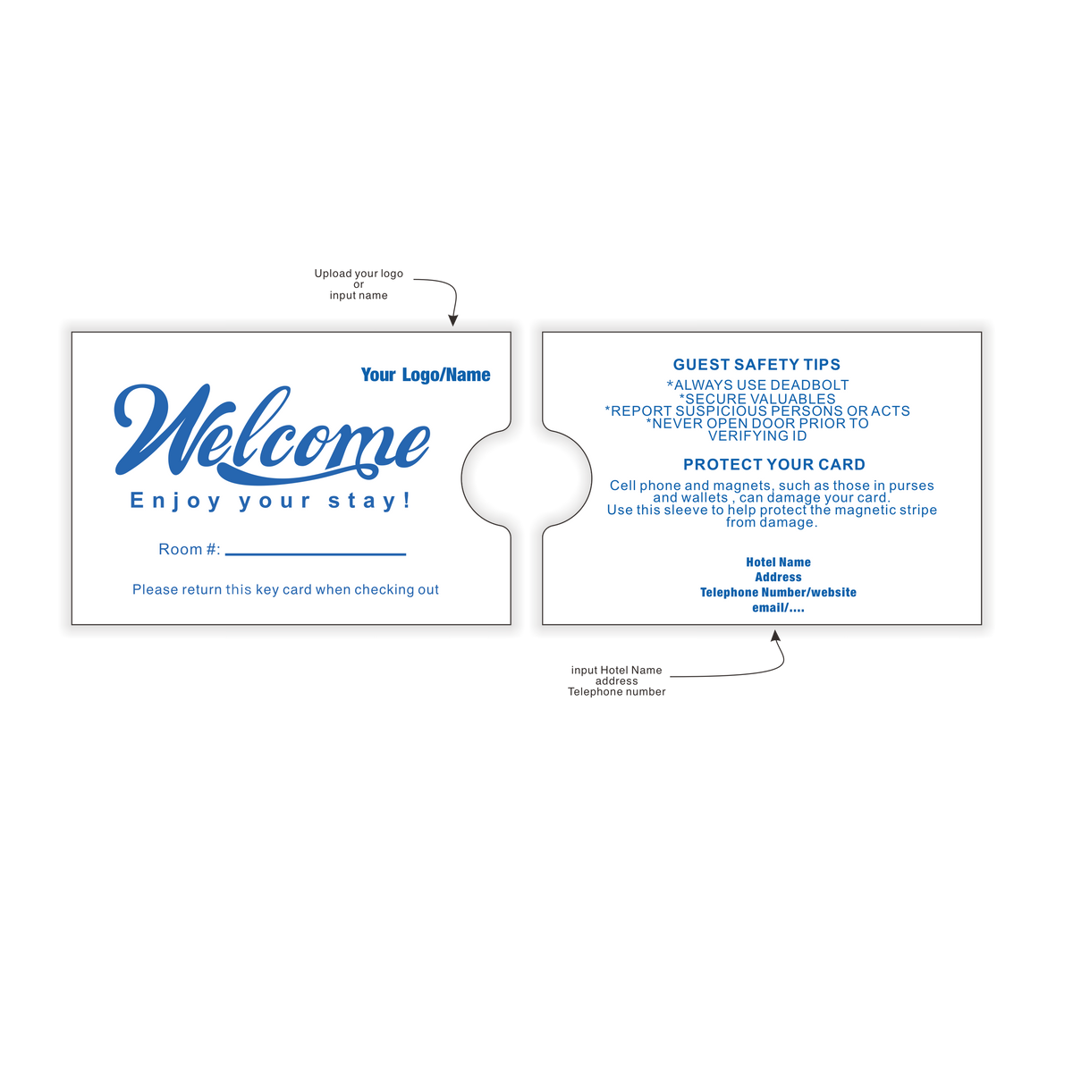 Customizable Cashier Depot hotel Keycard Envelope/Sleeve" Welcome Enjo